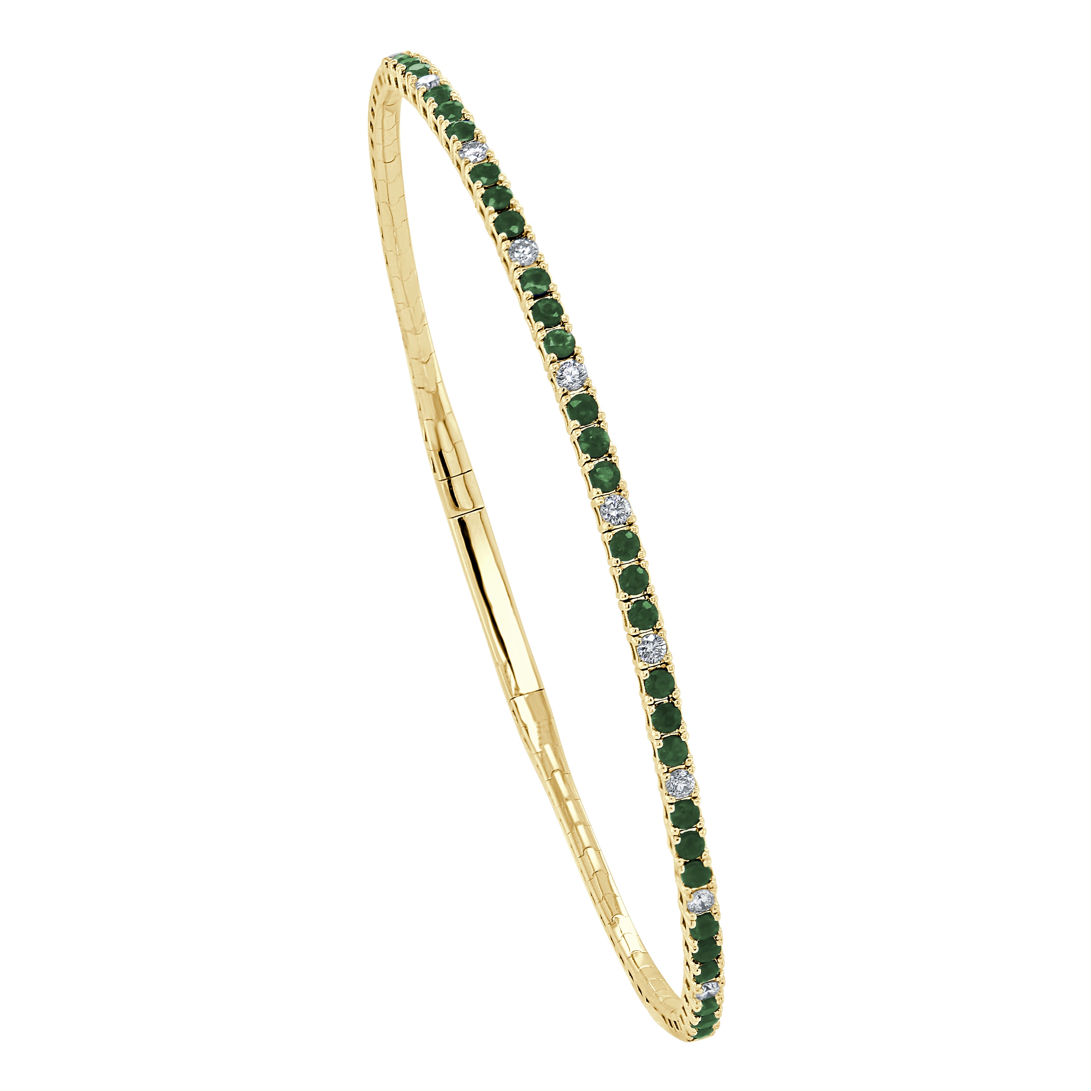 14K Gold Diamond & Emerald Alternating Flexible Bangle – Sabrina Design