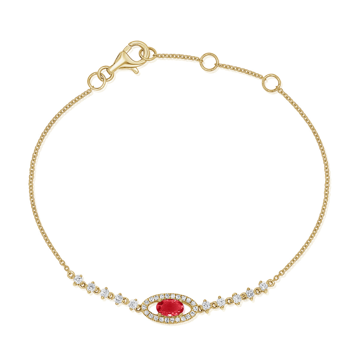 14K Gold Diamond & Ruby Evil Eye Bracelet – Sabrina Design