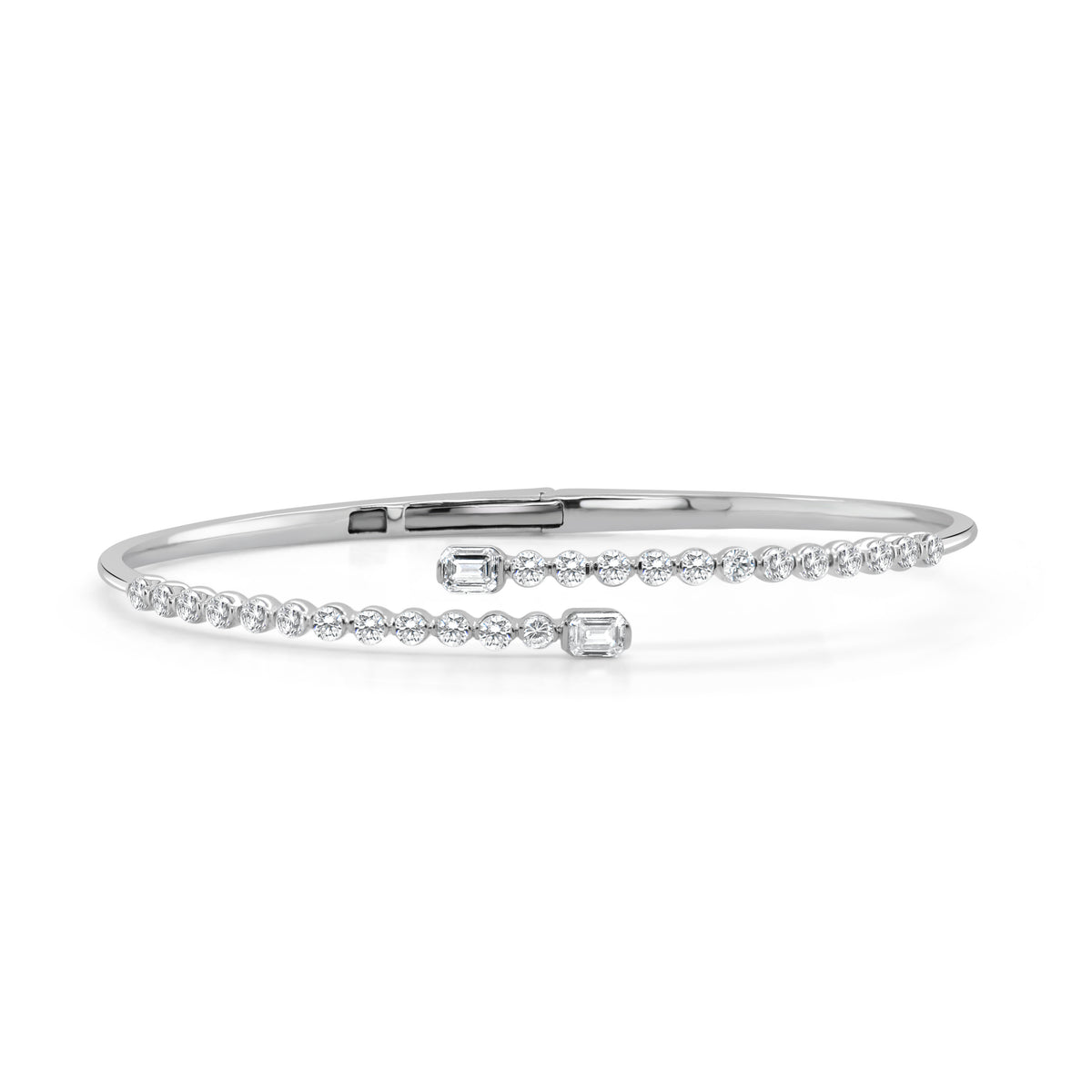 14K Gold Emerald-Cut & Round Diamond Two-Tone Bangle – Sabrina Design