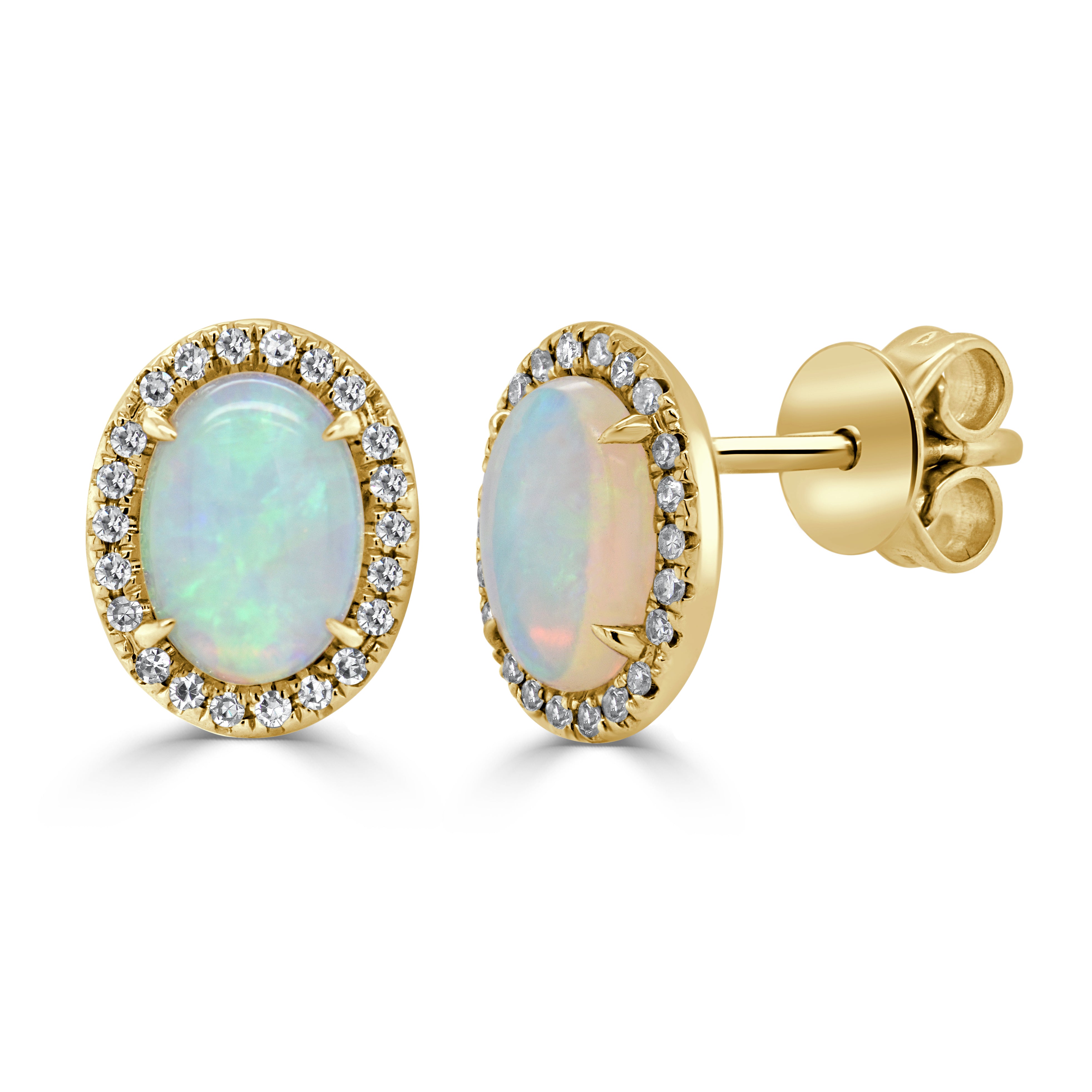 14K Gold Oval Opal & Diamond Stud Earrings – Sabrina Design