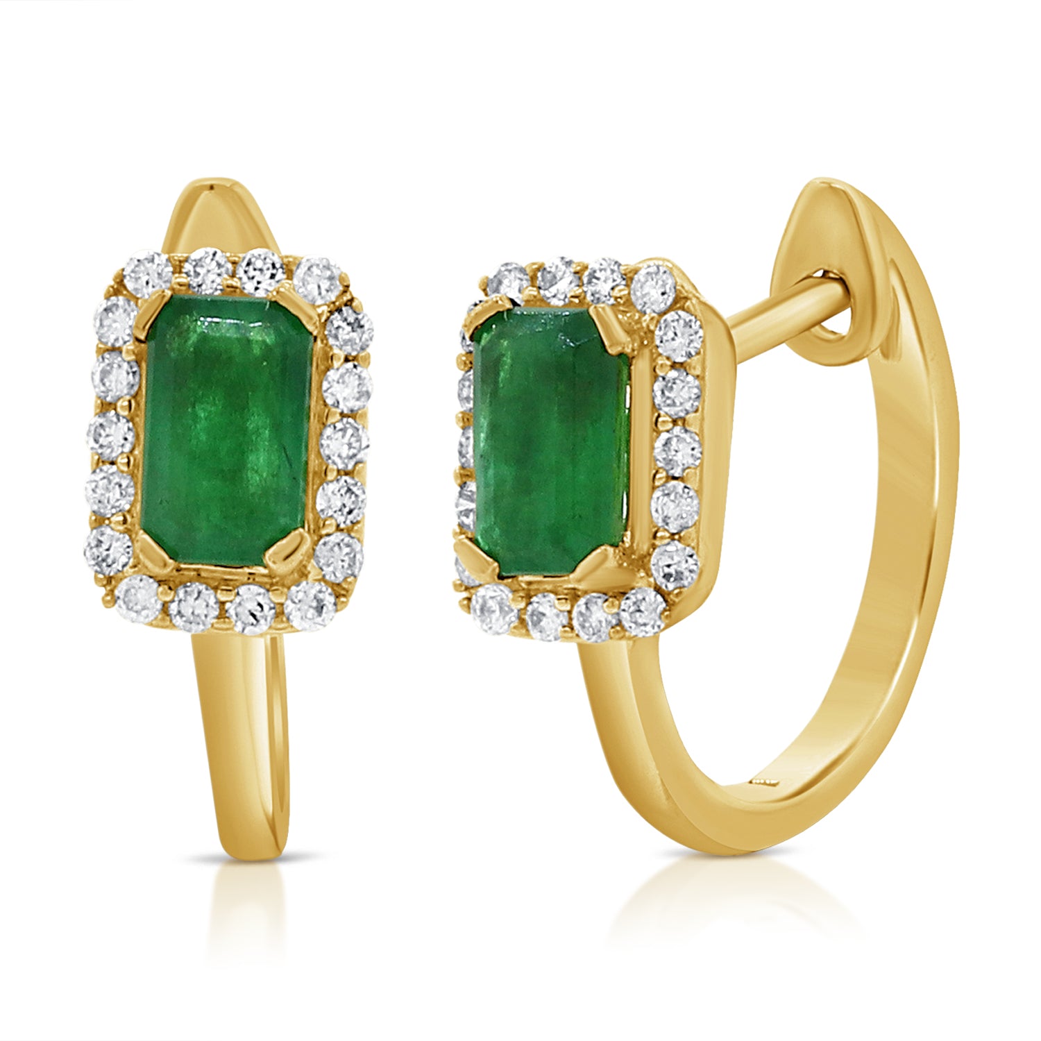 14k Gold Diamond & Emerald Huggies – Sabrina Design