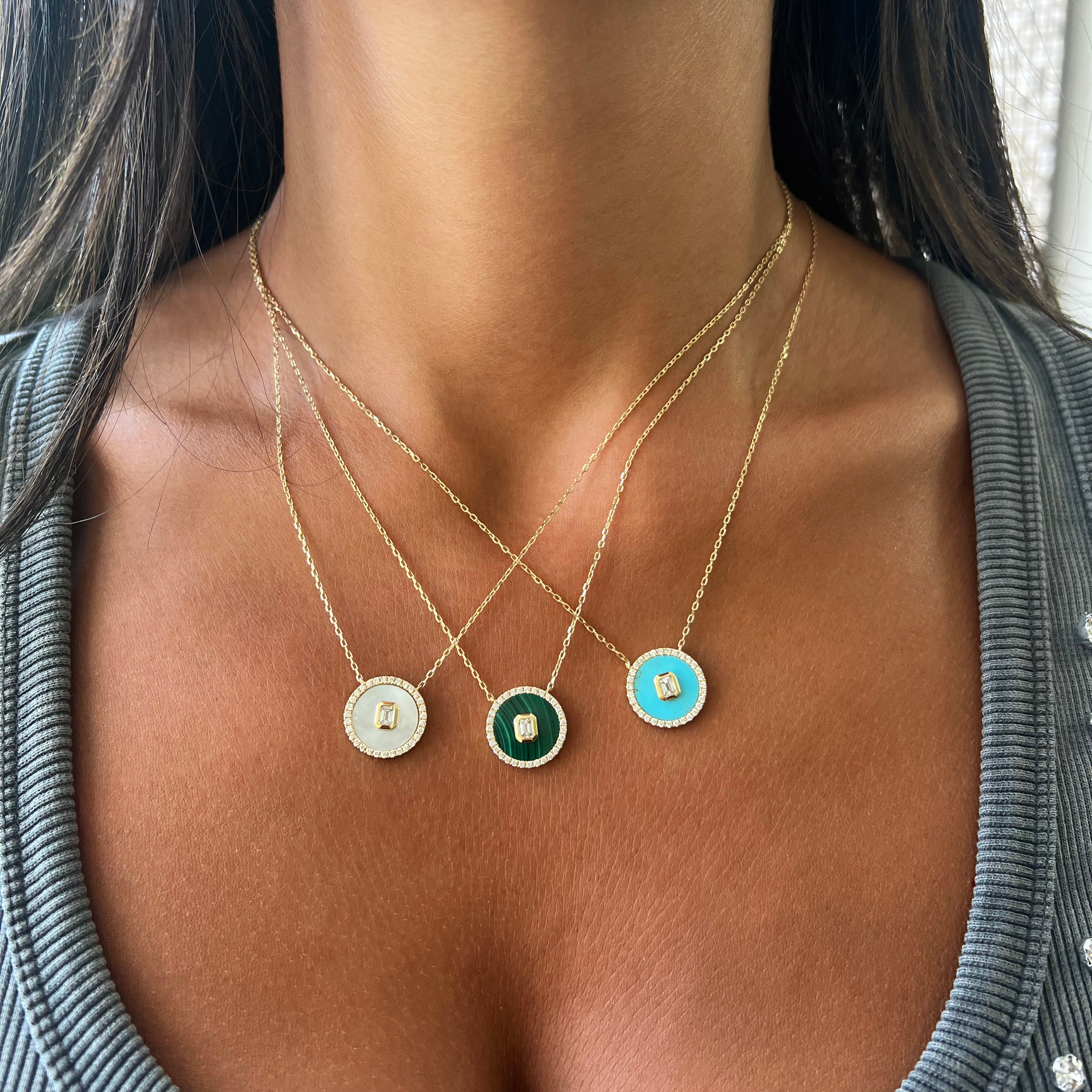 14K Gold Diamond & Turquoise Medallion Necklace – Sabrina Design