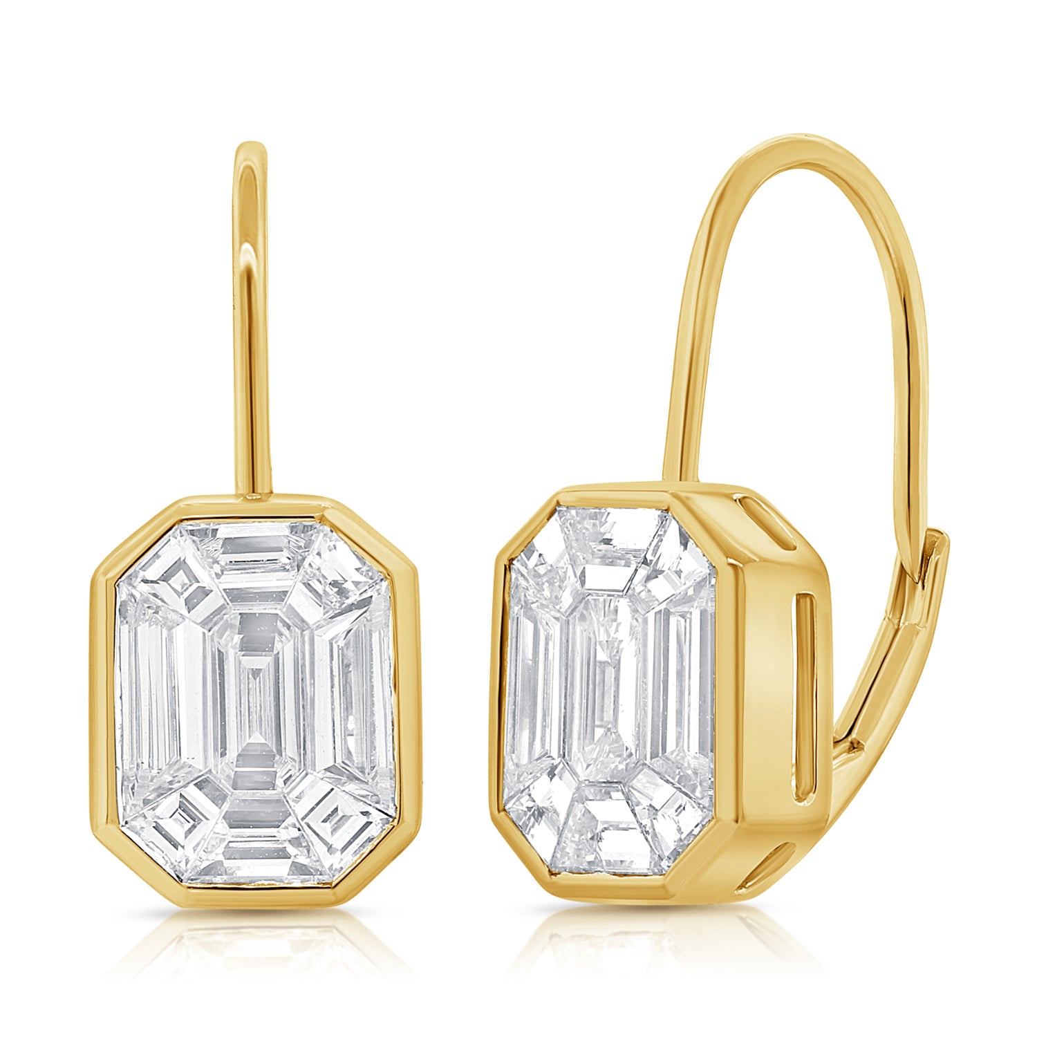 14k Gold & Emerald-Cut Diamond Lever-Back Drop Earrings – Sabrina Design